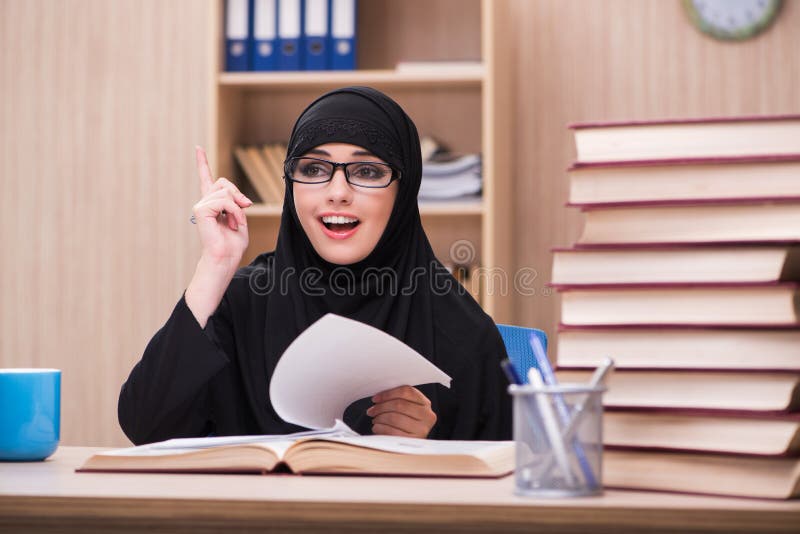 The Woman Muslim Student Preparing for Exams Stock Image - Image of ...