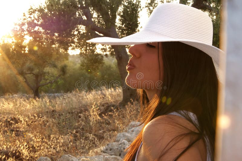 Woman in the Nature with Hat Stock Photo - Image of happy, joyful: 15999264