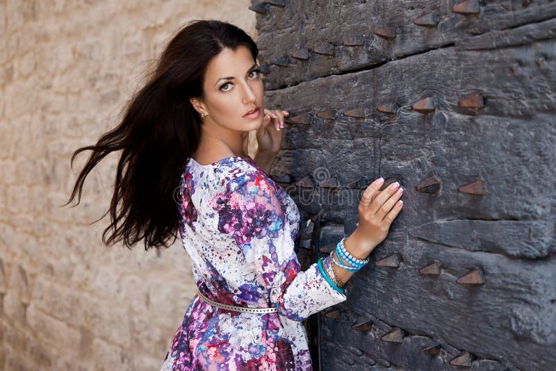 Woman near the gate stock image. Image of lips, head - 34478055