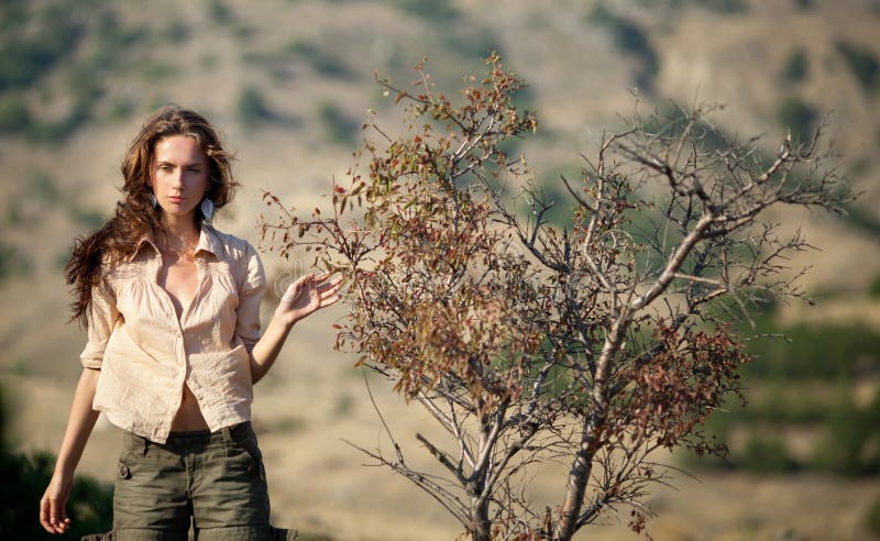 Woman near tree stock image. Image of natural, lonliness - 21613121