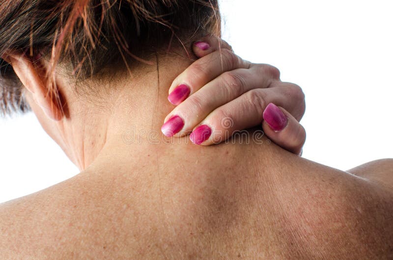 Woman with neck pain stock image. Image of spine, hand - 50212813