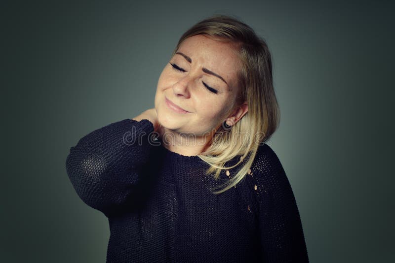 Woman with neck pain. stock photo. Image of degeneration - 72370206
