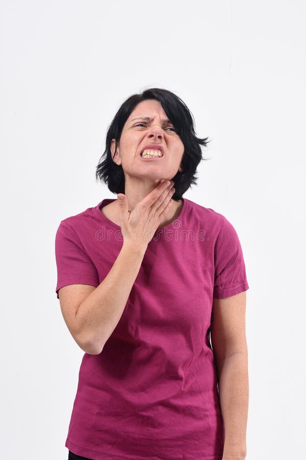 Woman with Neck on White Background Stock Image - Image of ache, cold ...