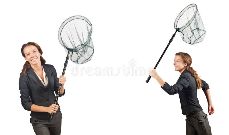 The Woman with Net Isolated on White Stock Photo - Image of cute ...