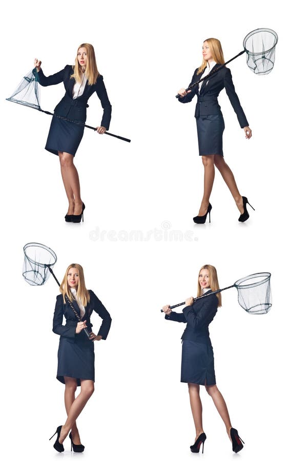 The Woman with Net Isolated on White Stock Photo - Image of hand ...