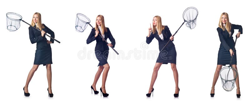 The Woman with Net Isolated on White Stock Image - Image of catch, hunt ...