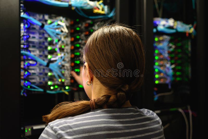 Woman Networking Engineer Near Working Server Rack Stock Image - Image ...