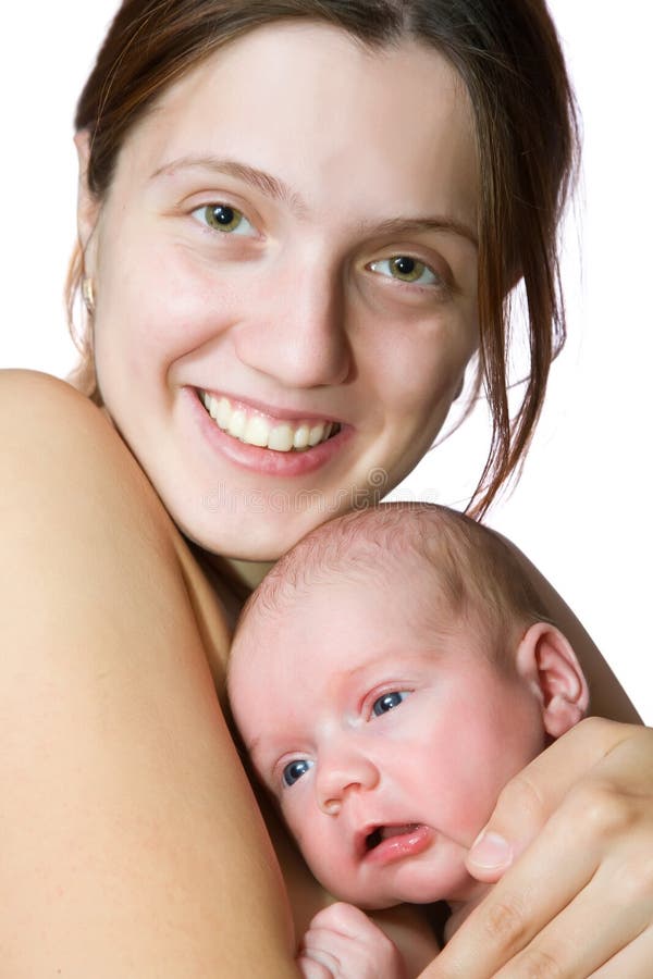 Woman with newborn baby stock image. Image of cute, casual - 16361511