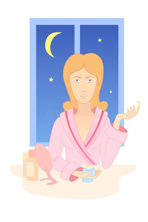Woman with night cream stock vector. Illustration of renew - 12943151
