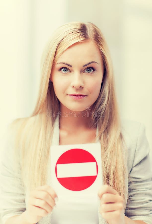 Woman with no entry sign stock image. Image of nice, instructor - 42707319