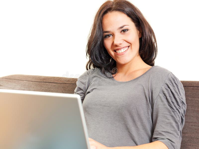 Woman and notebook stock image. Image of screen, digital - 28008465