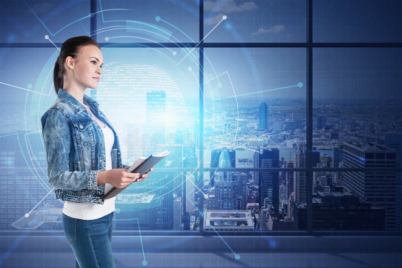 Woman with Notebooks in Office, Network Interface Stock Photo - Image ...