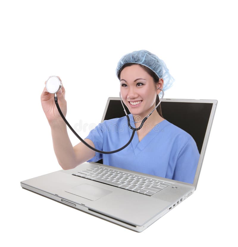 Woman Nurse and Latop Computer Stock Image - Image of electronics ...