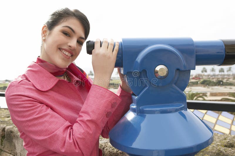 Woman at Observatory Smiling Stock Image - Image of holiday ...