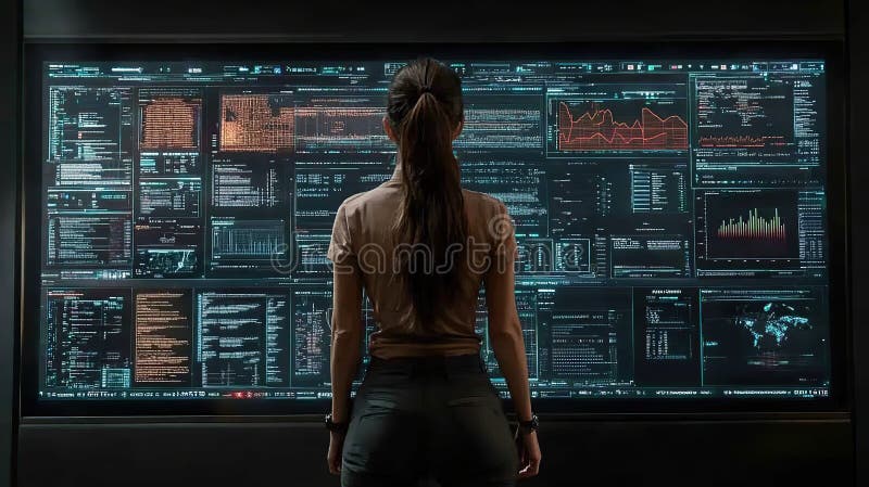 Woman Observing Complex Digital Displays in a Control Room Stock Image ...