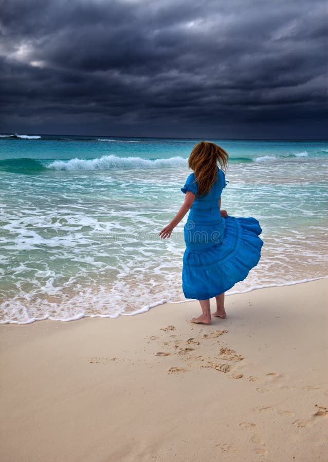 Woman on an Ocean Coast, Storm Stock Image - Image of holiday, ocean ...