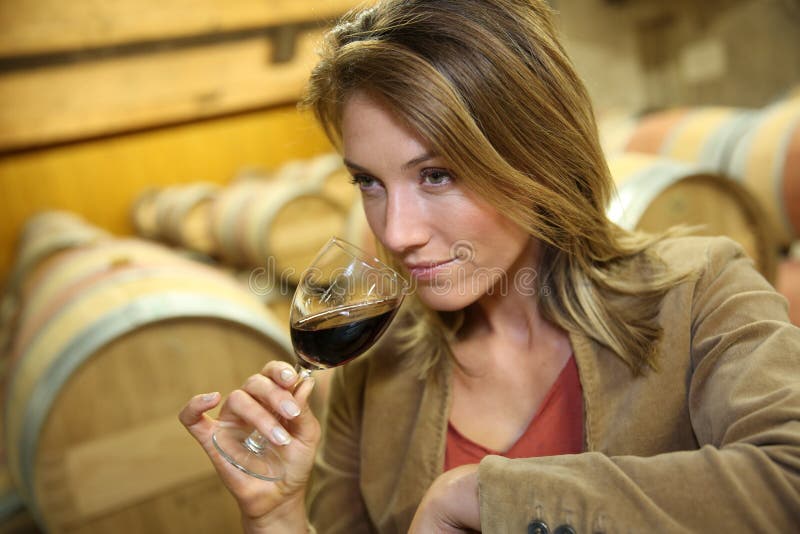 Woman Oenologist Tasting Red Wine Stock Image - Image of worker ...