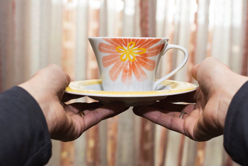 Woman Offering a Cup of Tea Blurring Stock Image - Image of beverage ...