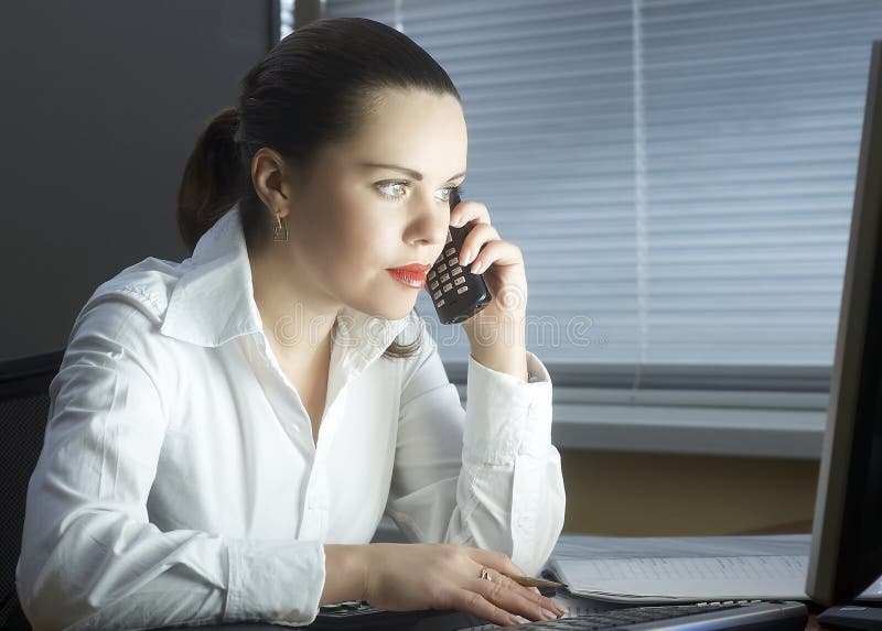 Woman at Office Calls on the Phone Stock Image - Image of happiness ...