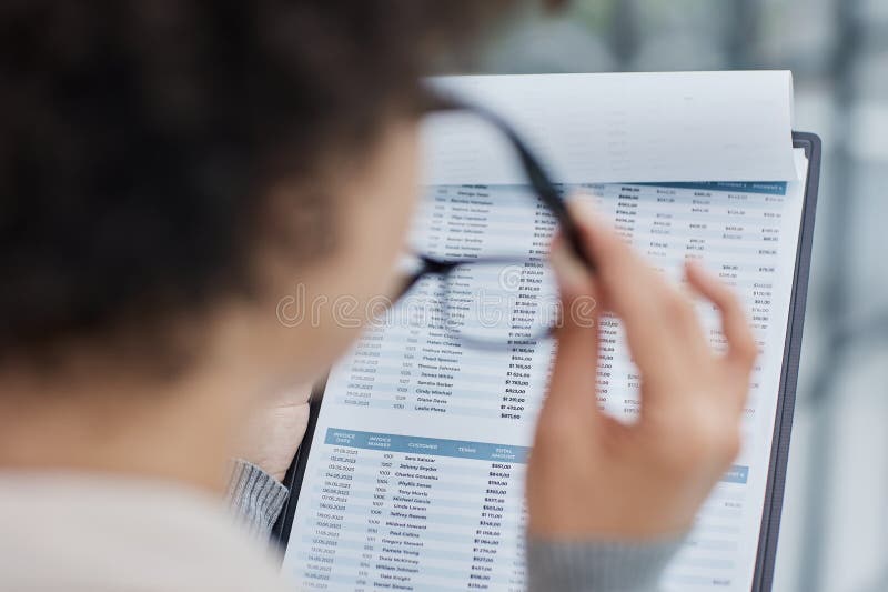 Woman in the Office Looking through Paper Documents Stock Image - Image ...