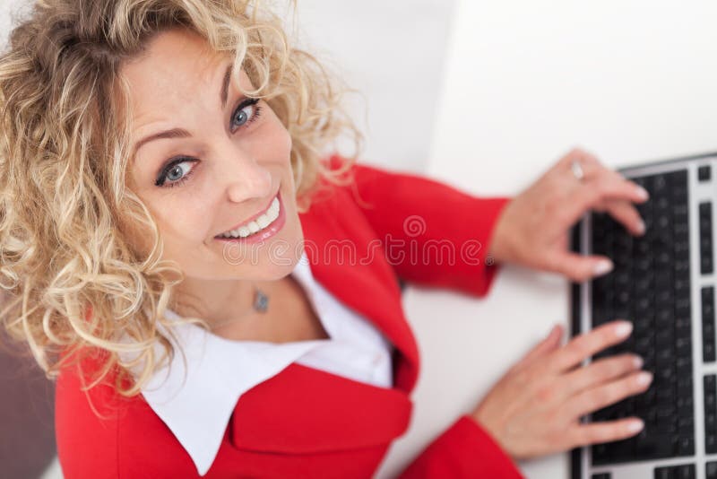 Woman in Office Typing on Keyboard - Smiling Stock Photo - Image of ...