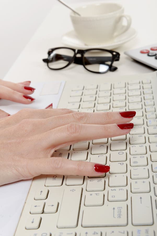Woman Office Worker Typing on the Keyboard Stock Image - Image of human ...