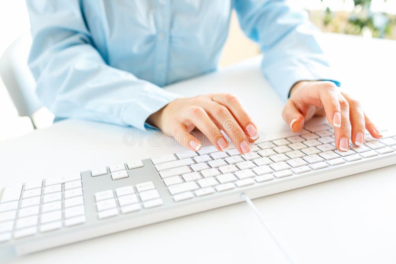 Woman Office Worker Typing on the Keyboard Stock Image - Image of ...