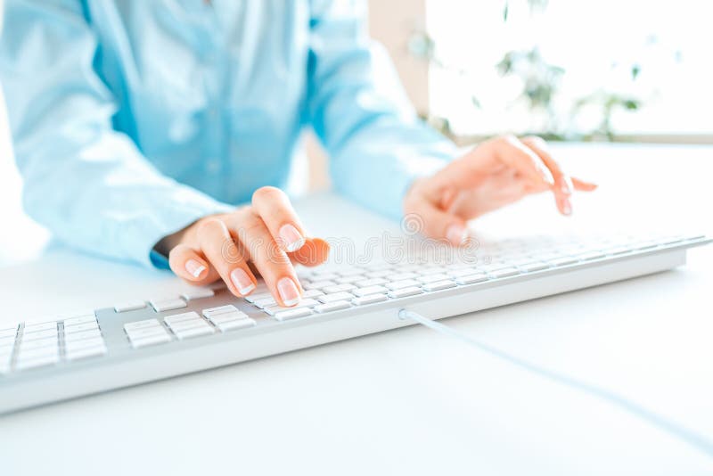 Woman Office Worker Typing on the Keyboard Stock Photo - Image of ...