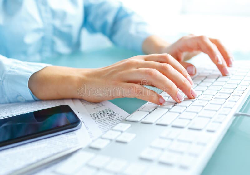 Woman Office Worker Typing on the Keyboard Stock Image - Image of ...