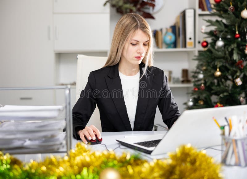 Woman Office Worker Using Laptop during Workday Stock Photo - Image of ...