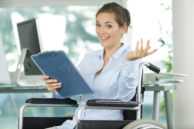 Woman Office Worker in Wheelchair Stock Image - Image of adult, wearing ...