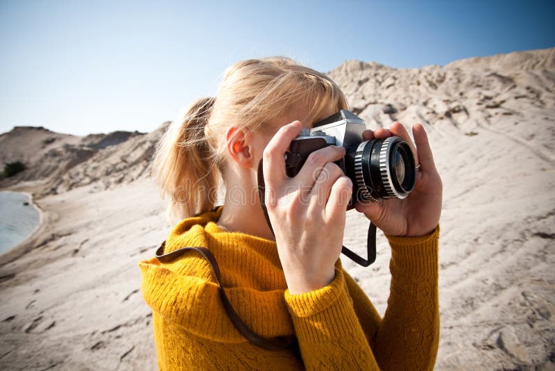 Woman with a old camera stock photo. Image of girl, bright - 11269710
