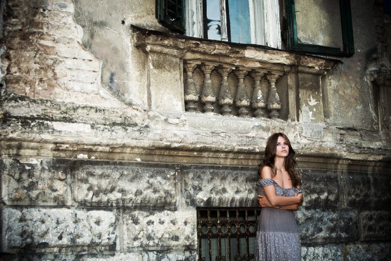 Woman by Old Stone Wall Portrait Stock Image - Image of exterior, model ...