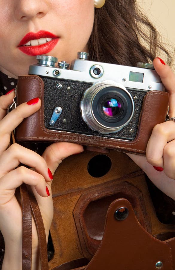 Woman with Old Photo Camera Stock Image - Image of photograph ...