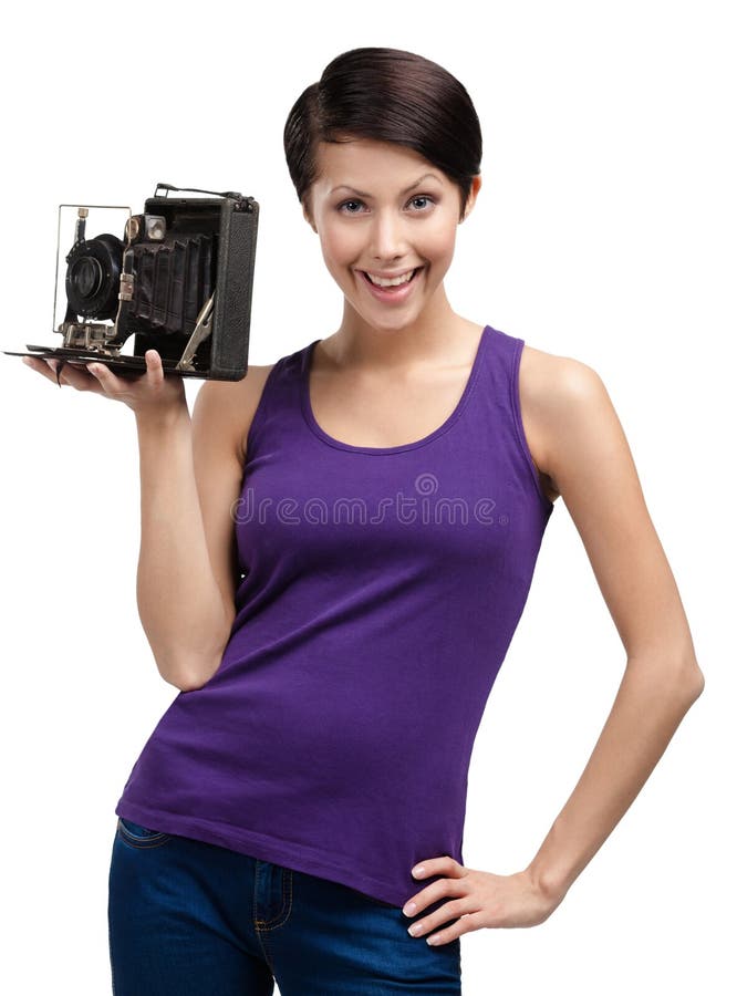 Woman with Old Photographic Camera Stock Image - Image of hobby ...