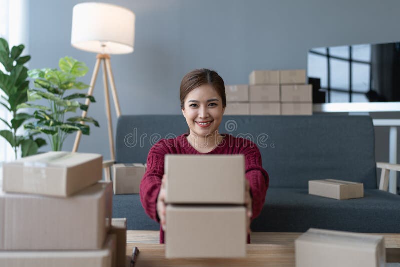 Woman, Online Seller, Efficiently Manages Customer Orders and Delivery ...