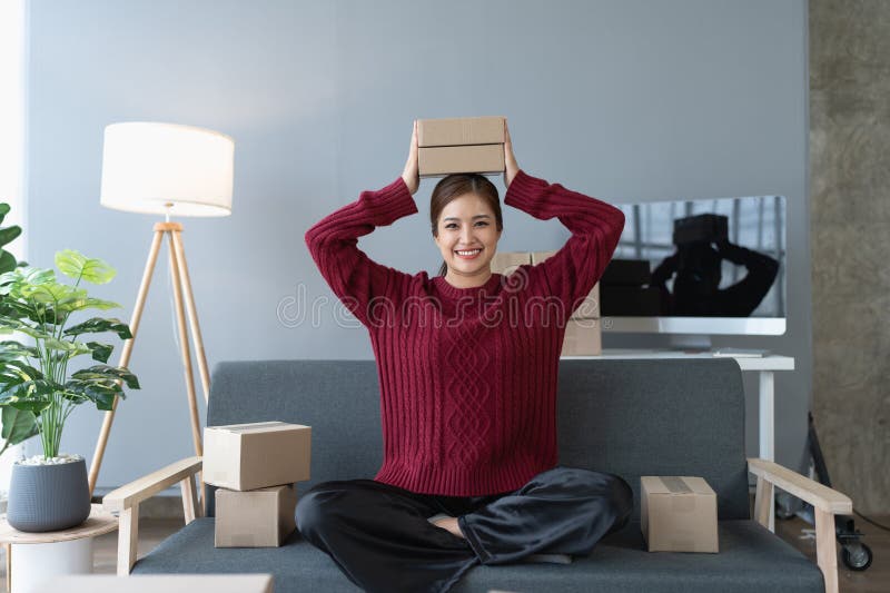 Woman, Online Seller, Efficiently Manages Customer Orders and Delivery ...