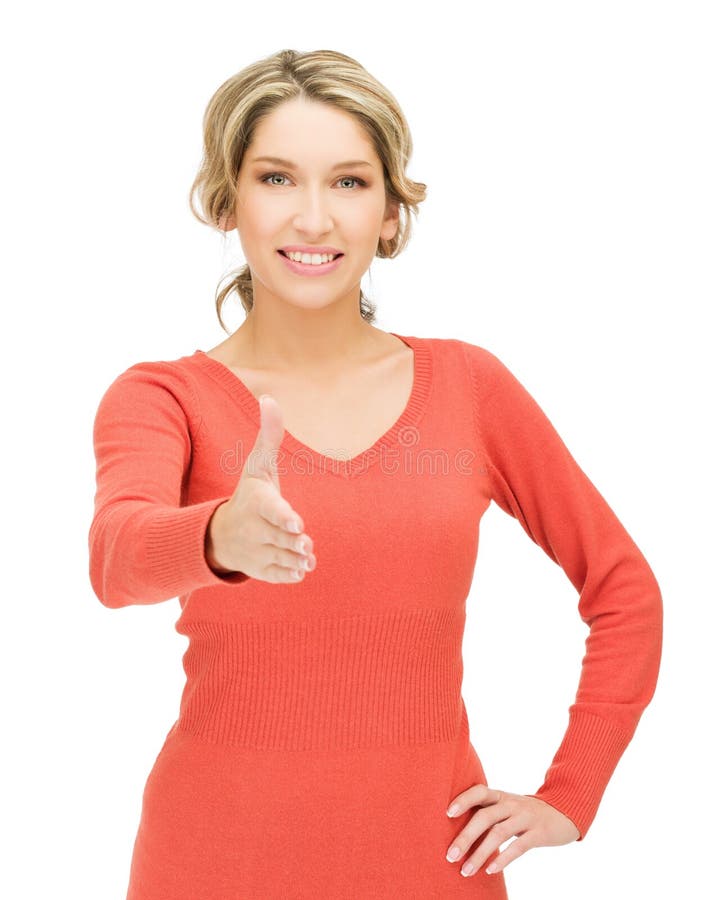 Woman with an Open Hand Ready for Handshake Stock Image - Image of ...