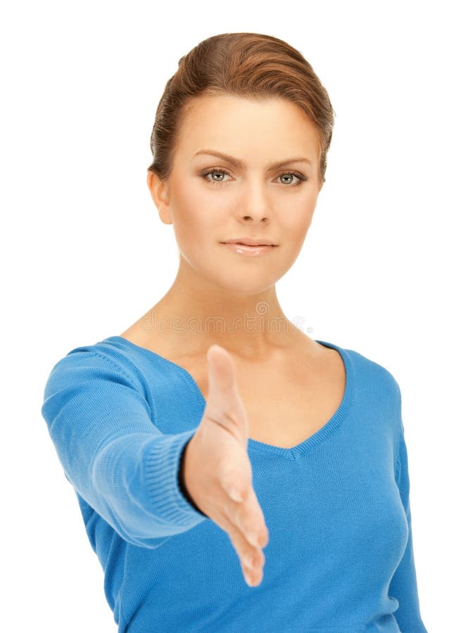 Woman with an Open Hand Ready for Handshake Stock Image - Image of ...
