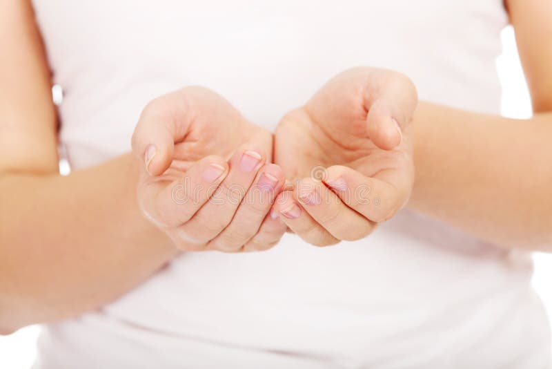 Woman Open Hands Holding Something Stock Image - Image of give, empty ...
