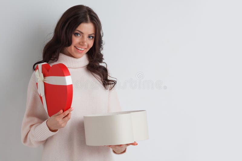 Woman Open Heart Shaped Box Stock Image - Image of shaped, casual ...