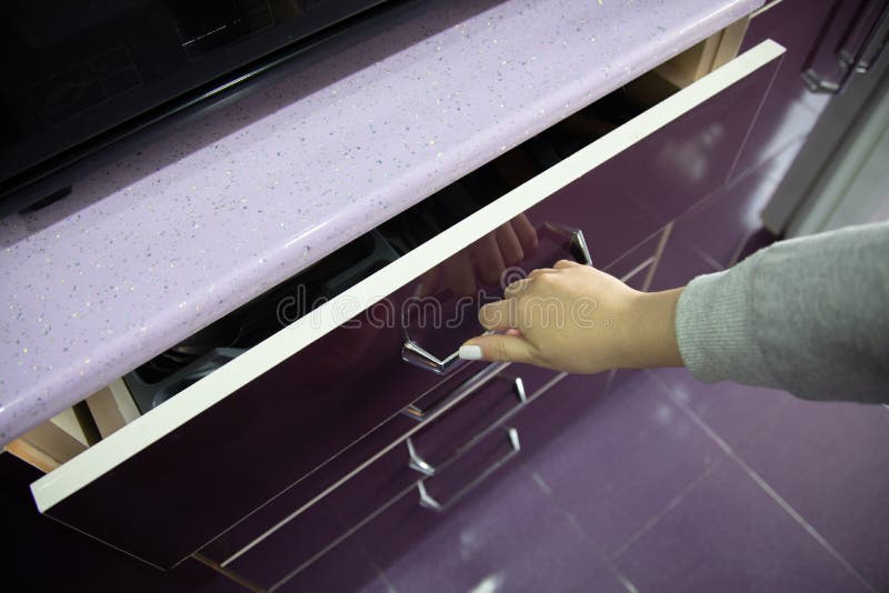 Woman Open the Kitchen Drawer Stock Image - Image of person, door ...
