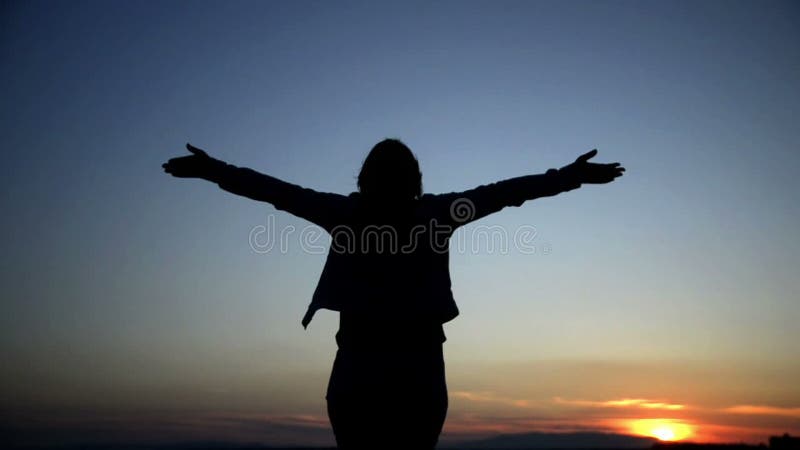 Woman opening arms stock footage. Video of exercise, black - 53971232