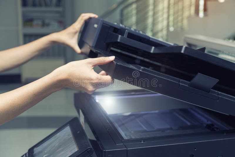 Woman Opening a Copying Device Stock Image - Image of object, copier ...