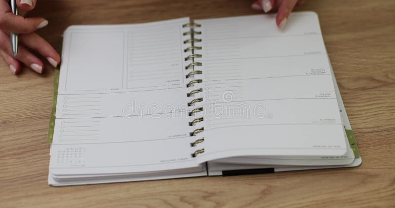 Woman Opens Diary and Begins To Write Down Her daily Routine Stock ...