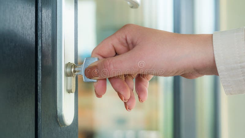 Woman Opens the Front Door with the Key Stock Image - Image of hand ...