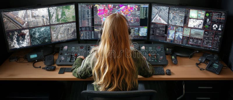 Woman Operates Advanced Digital Command Center with AI Technology for ...