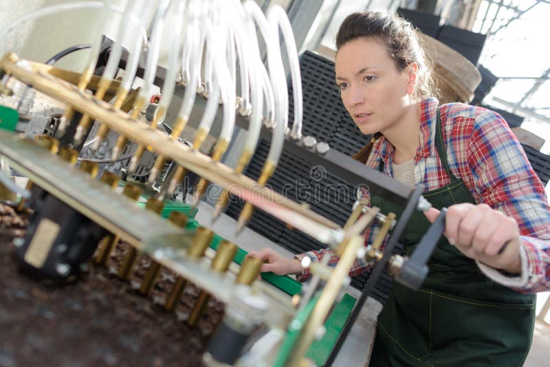 Woman Operating Drilling Machine Concentrating on Job Stock Photo ...