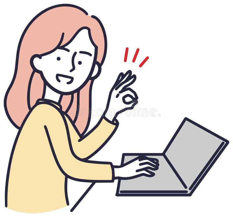 Woman Operating a PC Simple Illustration Stock Vector - Illustration of ...