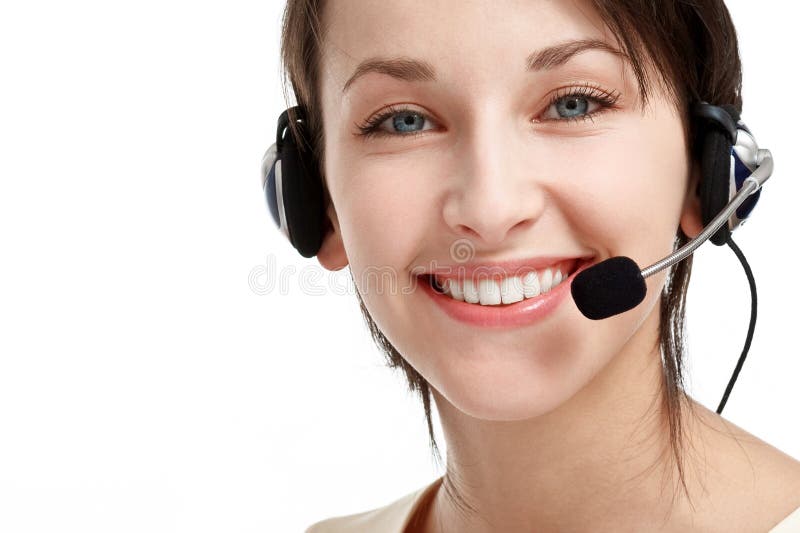 Woman Operator with Headset Stock Image - Image of brunette, girl: 19332319